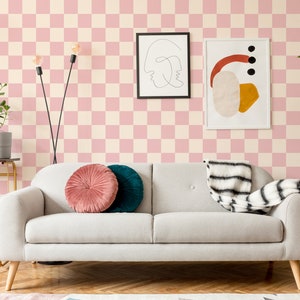 Baby Pink Check Wallpaper Removable Peel and Stick Wallpaper or ...