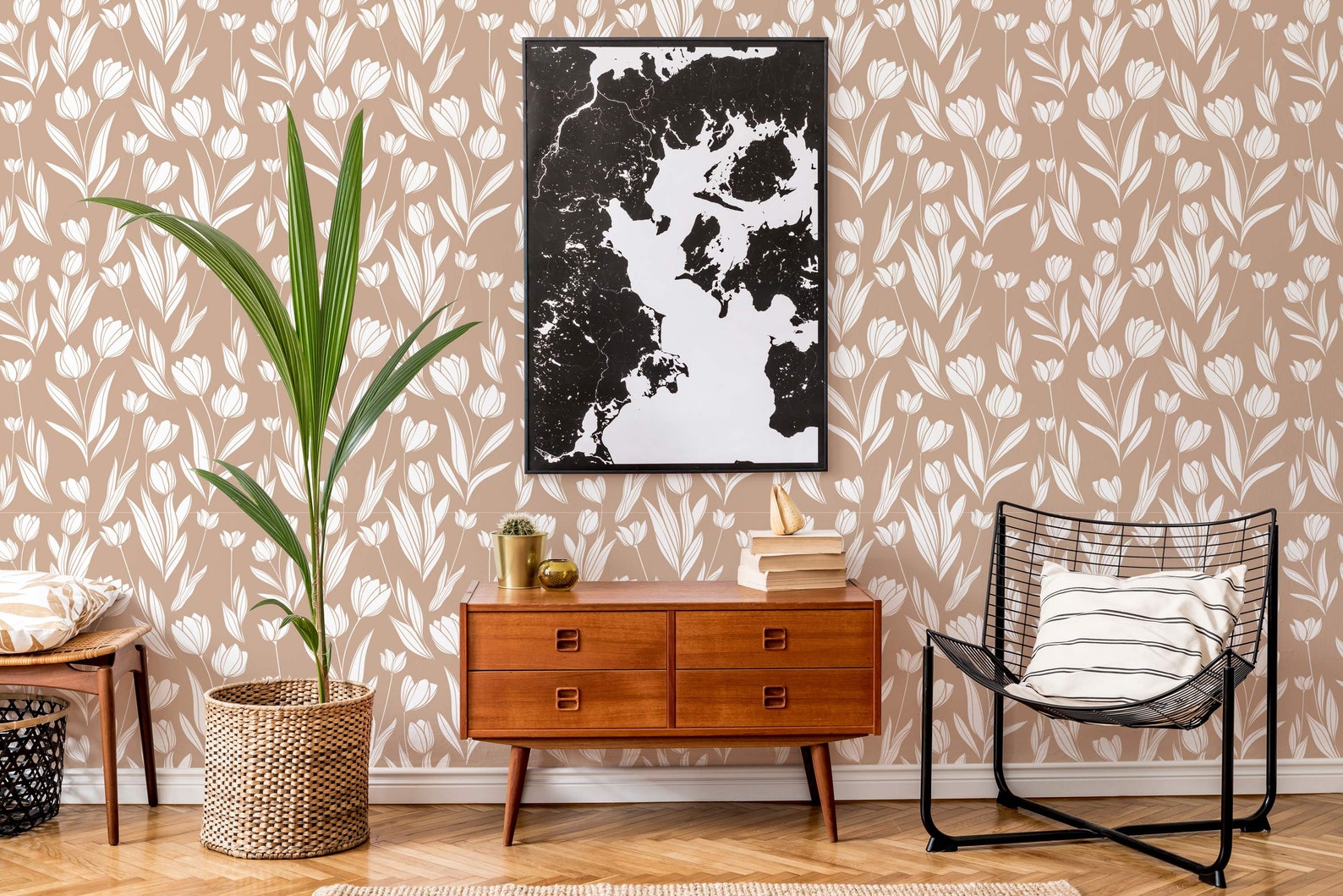 Brown Floral Wallpaper Removable Peel and Stick Wallpaper or - Etsy