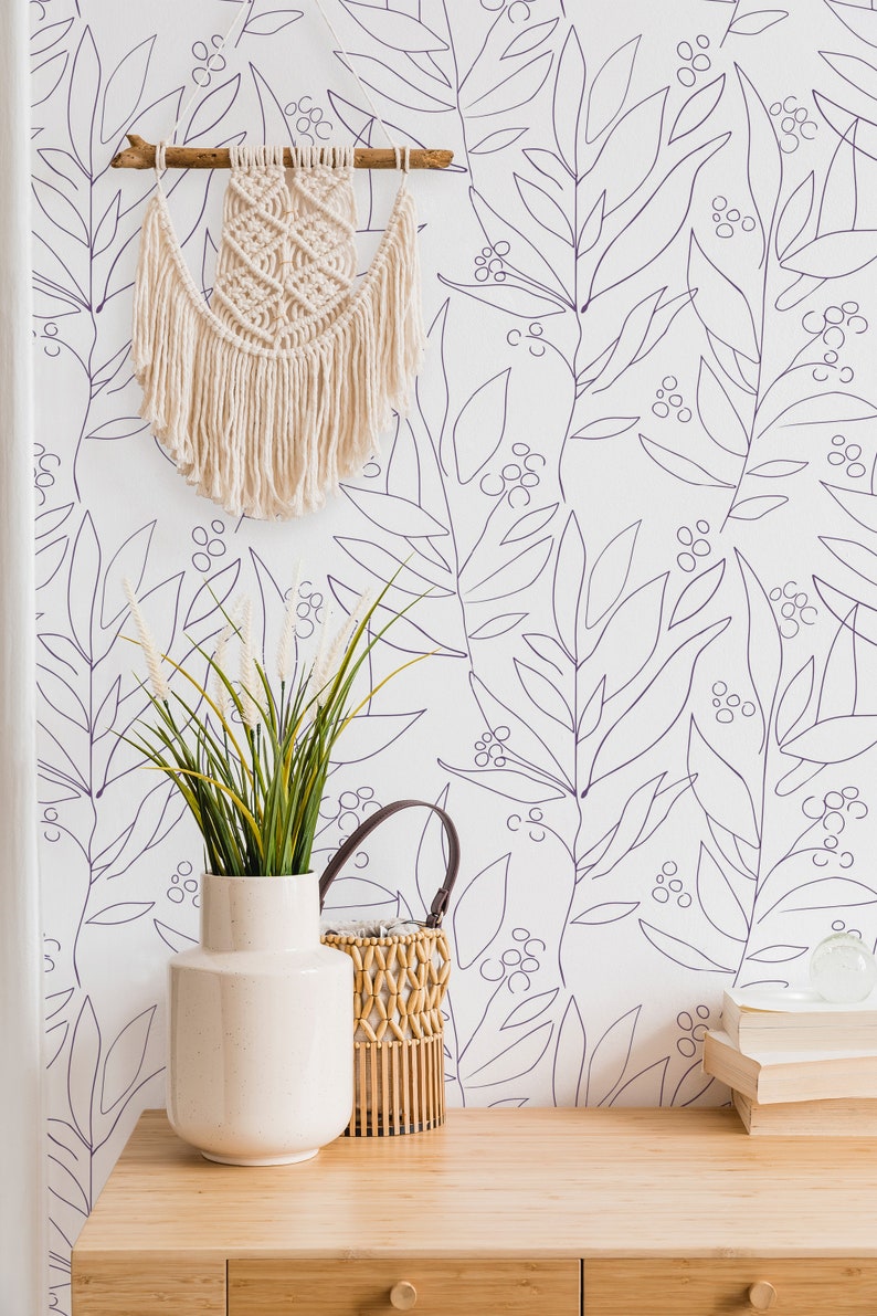 Purple Large Floral Line Wallpaper Removable Peel and Stick - Etsy