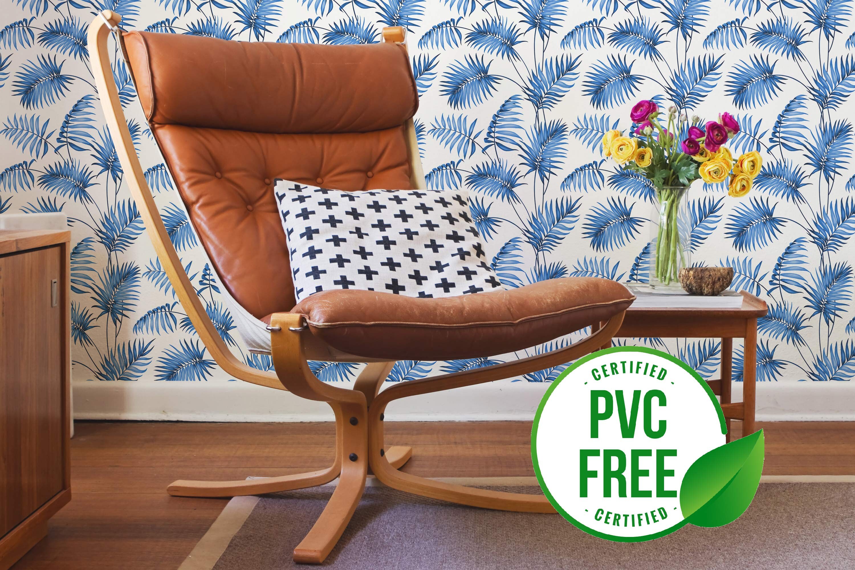 Blue French Leaf Wallpaper | Removable Peel and Stick Wallpaper or ...