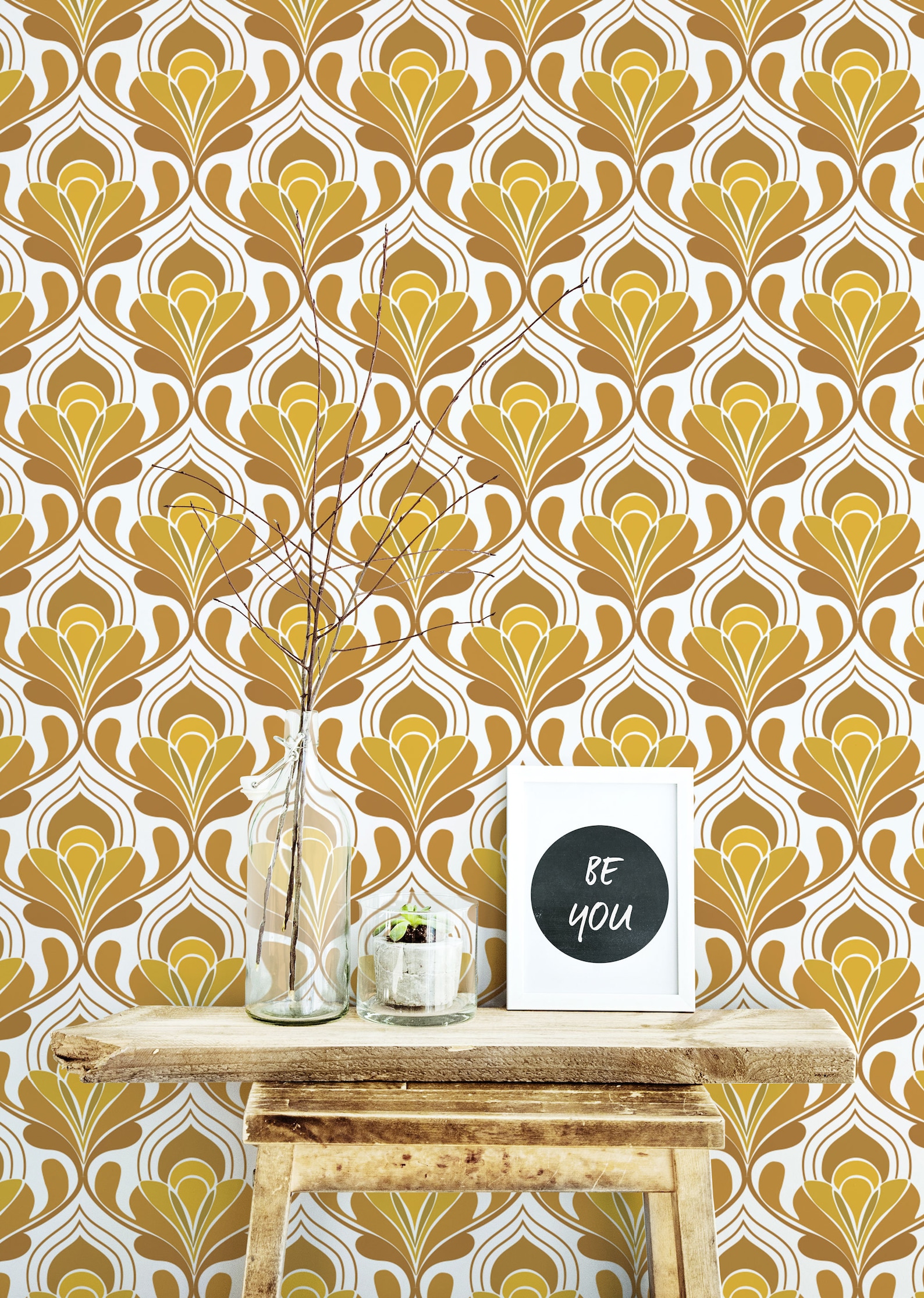Yellow Retro Wallpaper Removable Peel and Stick Wallpaper or - Etsy