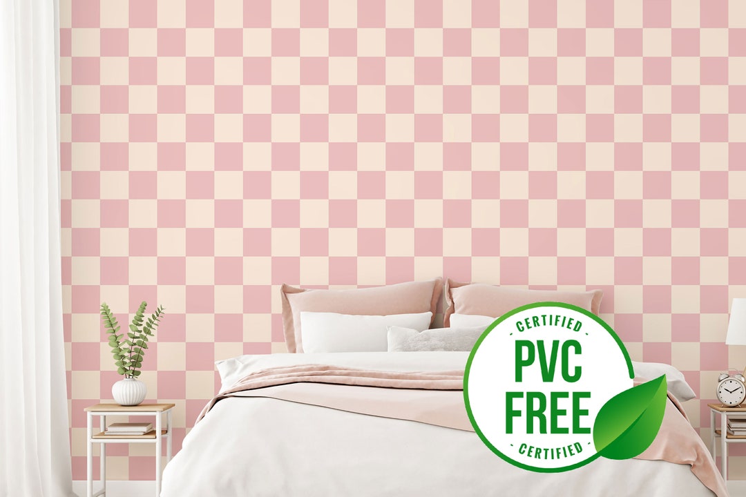 Baby Pink Check Wallpaper Removable Peel and Stick Wallpaper or ...