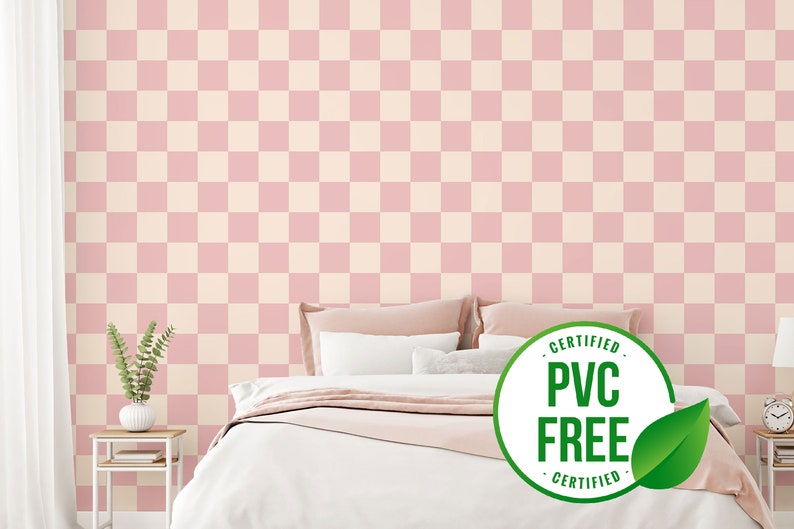 Baby Pink Check Wallpaper Removable Peel and Stick Wallpaper - Etsy