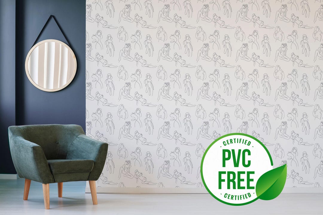 Navy Blue Line Art Wallpaper | Removable Peel and Stick Wallpaper or ...