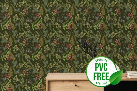 Dark Green Vintage Fern Wallpaper Removable Peel and Stick - Etsy