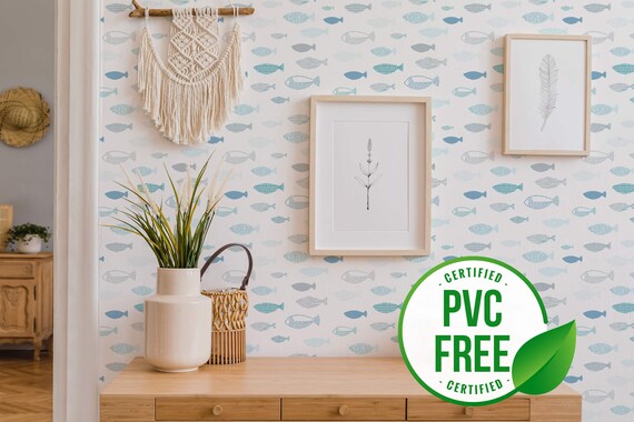 Blue Fish Wallpaper Removable Peel and Stick Wallpaper or - Etsy