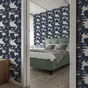 Navy and White Brush Stroke Wallpaper | Removable Peel and Stick ...