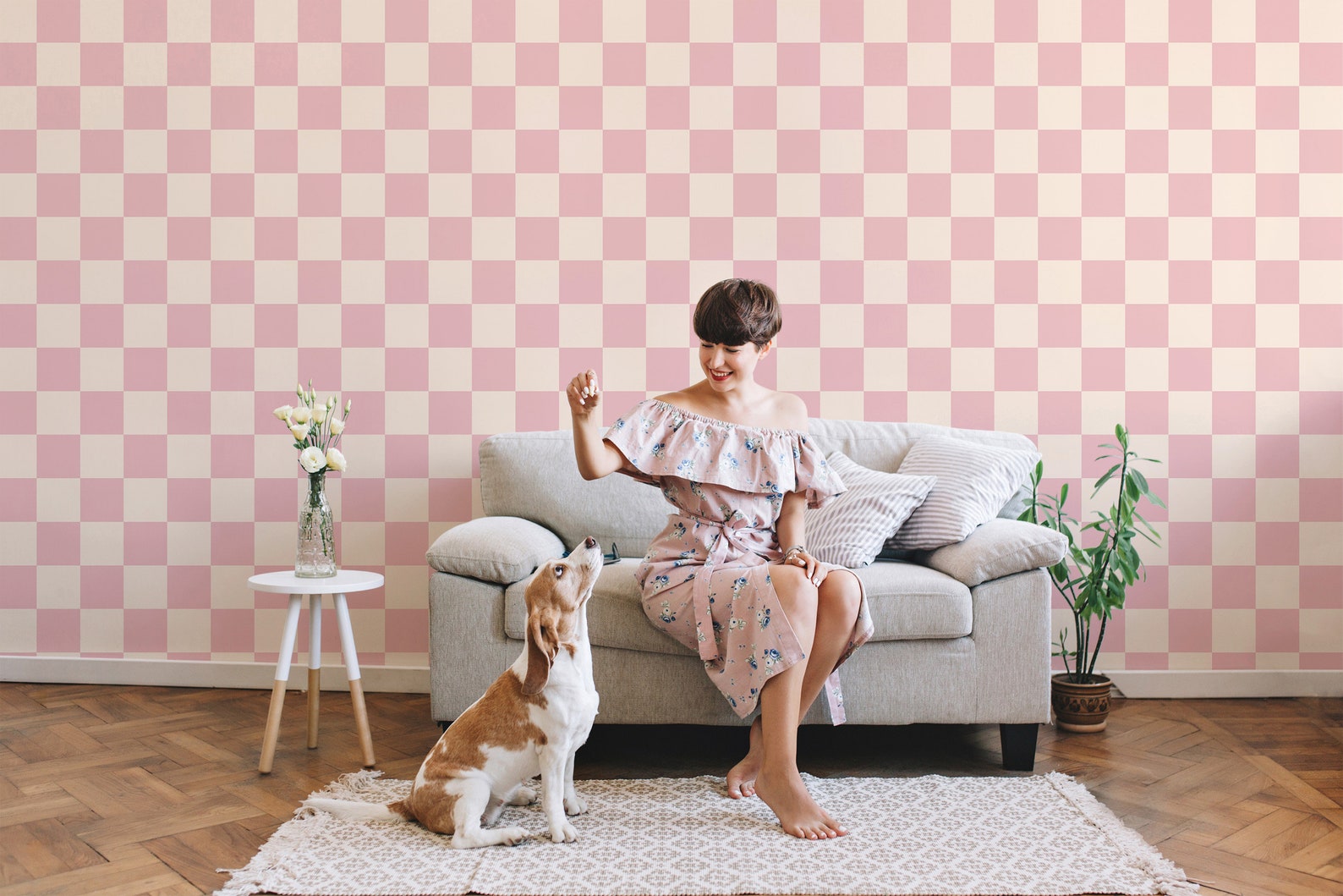 Baby Pink Check Wallpaper Removable Peel and Stick Wallpaper - Etsy