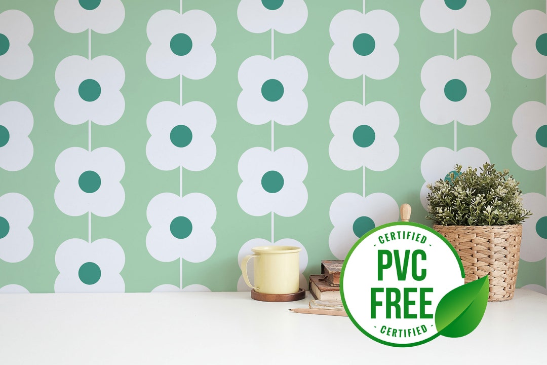 Green Retro Wallpaper Removable Peel and Stick Wallpaper or Unpasted ...