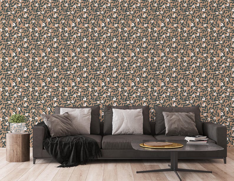 Brown Eclectic Wallpaper | Removable Peel and Stick Wallpaper or ...