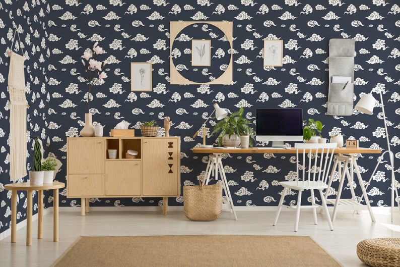 Navy Blue Japanese Cloud Wallpaper Removable Peel and Stick - Etsy