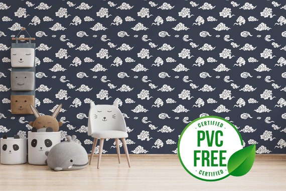 Navy Blue Japanese Cloud Wallpaper Removable Peel and Stick - Etsy