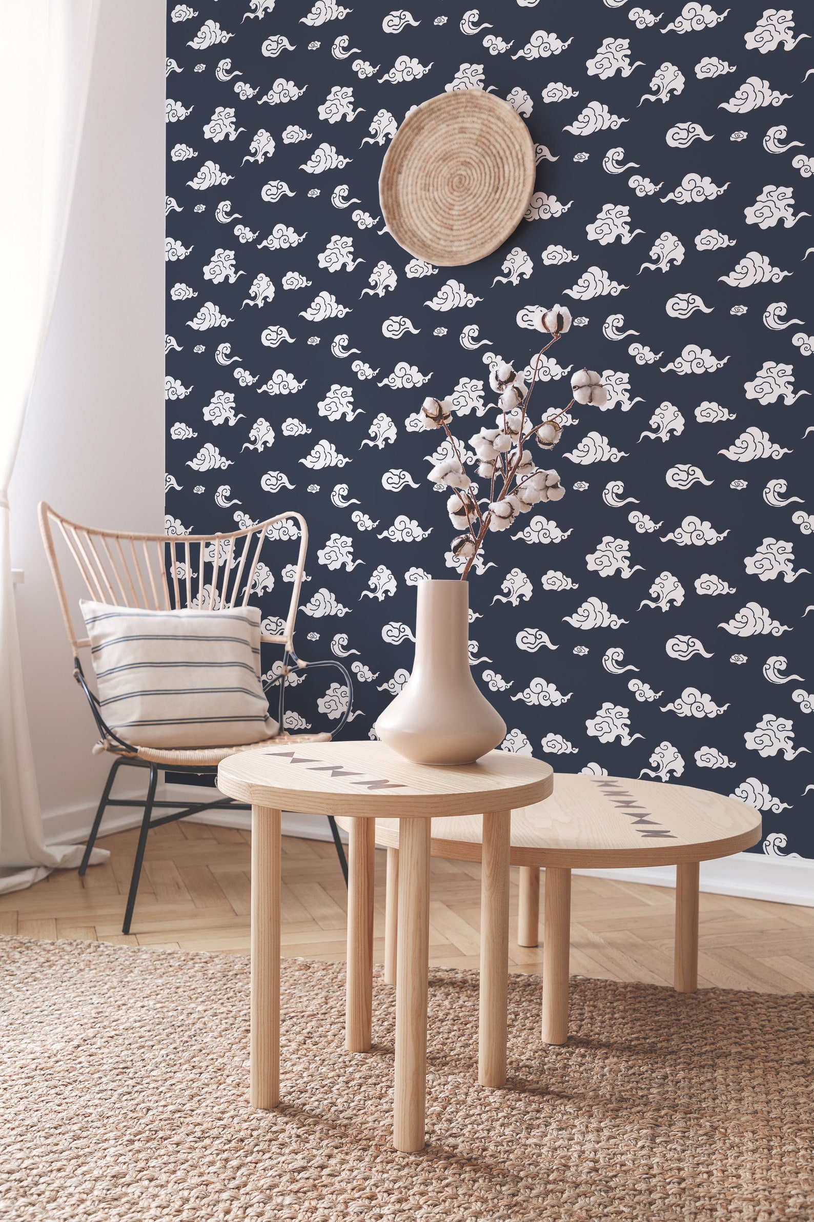 Navy Blue Japanese Cloud Wallpaper Removable Peel and Stick - Etsy
