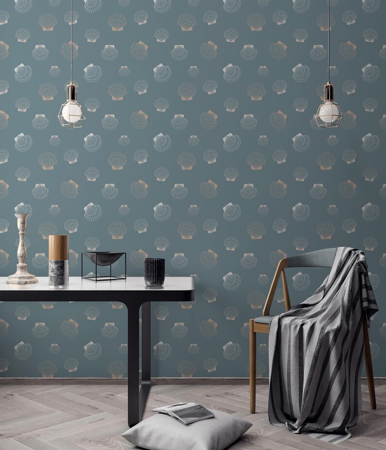 Blue Seashells Wallpaper | Removable Peel and Stick Wallpaper or ...
