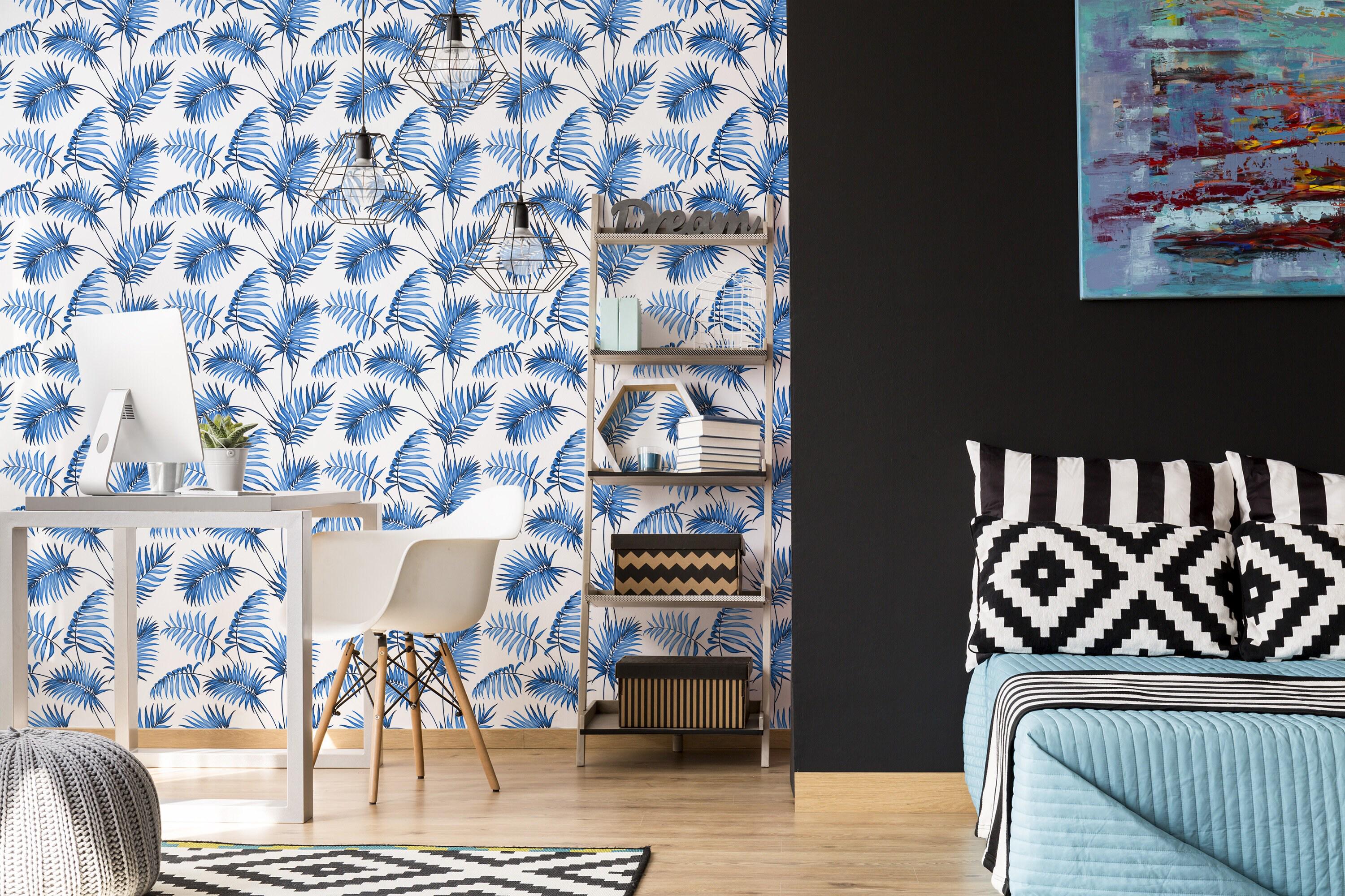 Blue French Leaf Wallpaper | Removable Peel and Stick Wallpaper or ...