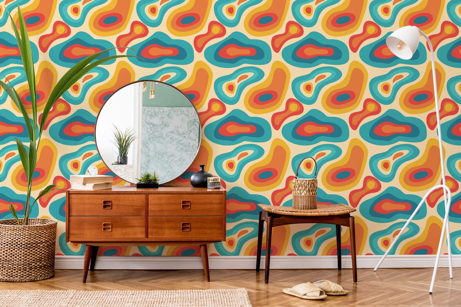 Colorful Retro Wallpaper Removable Peel and Stick Wallpaper or Unpasted ...