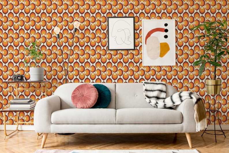 Retro Self-adhesive Wallpaper Orange Retro Removable Peel - Etsy