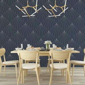 Navy Art Deco Wallpaper | Removable Peel and Stick Wallpaper or ...