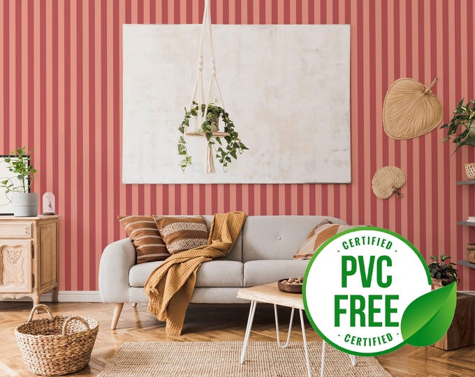 Vintage Red Cream Stripes Kitchen Cabinet Wallpaper Peel & Stick ...