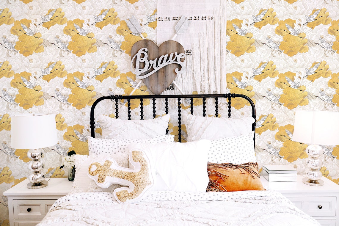 Yellow Chinoiserie Wallpaper Removable Peel and Stick - Etsy