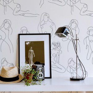 Navy Blue Line Art Wallpaper | Removable Peel and Stick Wallpaper or ...