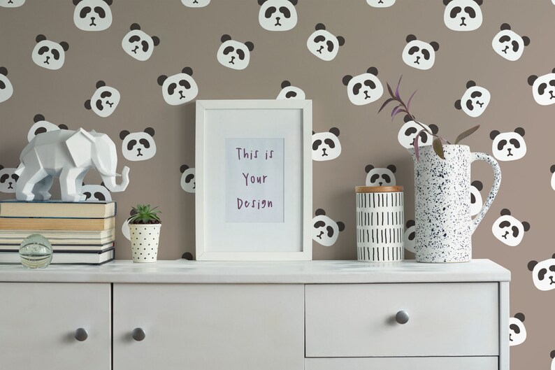 Brown Panda Wallpaper Removable Peel and Stick Wallpaper or | Etsy