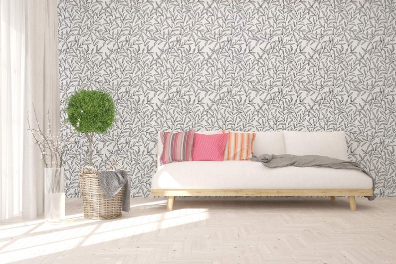 Leaf Self-adhesive Wallpaper Line Art Removable Peel and | Etsy