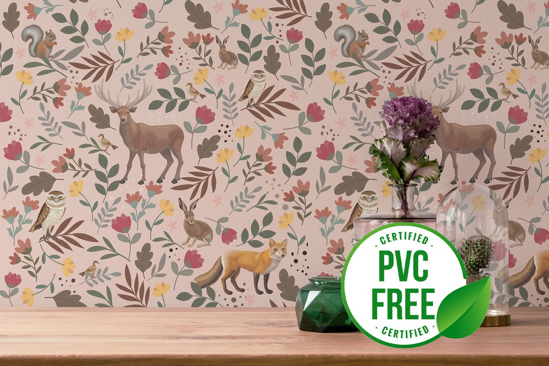 Pink Deer and Fox Wallpaper Removable Peel and Stick Wallpaper or ...