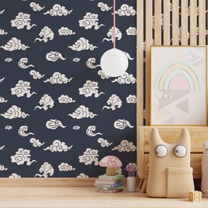 Navy Blue Japanese Cloud Wallpaper Removable Peel and Stick Wallpaper ...