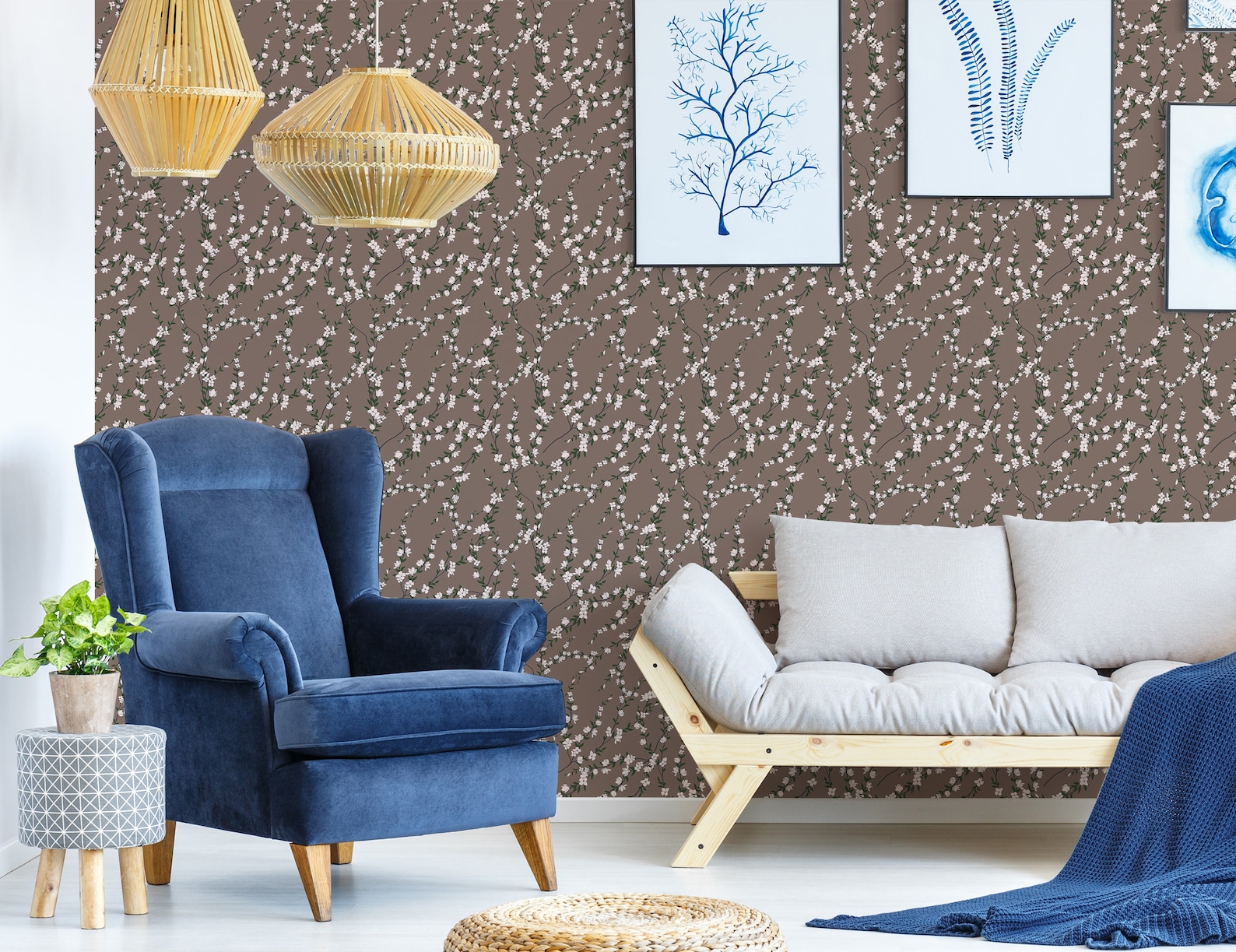 Brown Floral Wallpaper Removable Peel and Stick Wallpaper or - Etsy