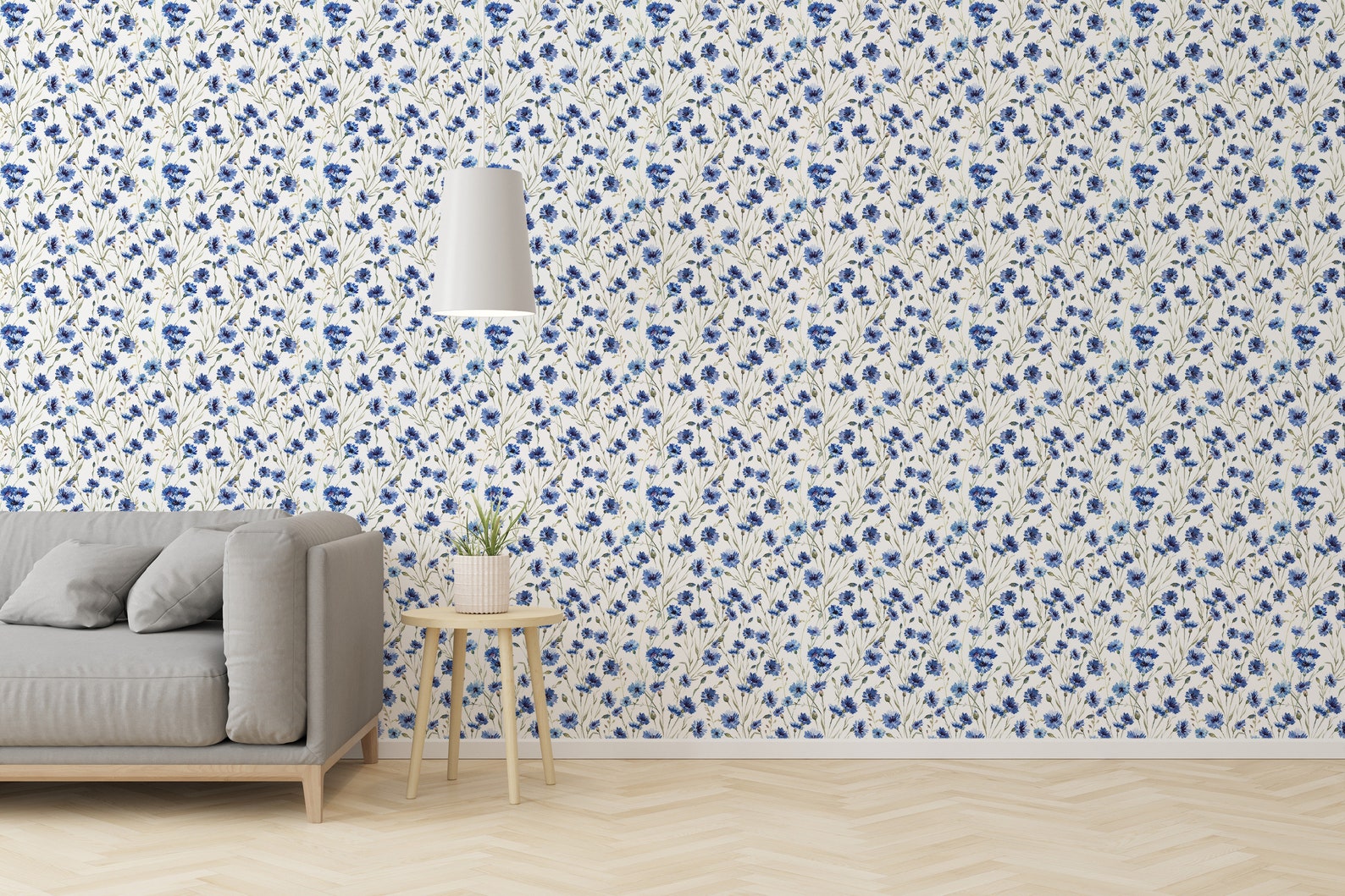 Blue Floral Wallpaper Removable Peel and Stick Wallpaper or - Etsy