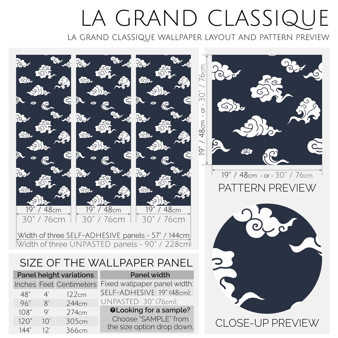 Navy Blue Japanese Cloud Wallpaper Removable Peel and Stick - Etsy