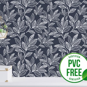 Navy Blue Leaf Wallpaper Removable Peel and Stick Wallpaper or Unpasted ...