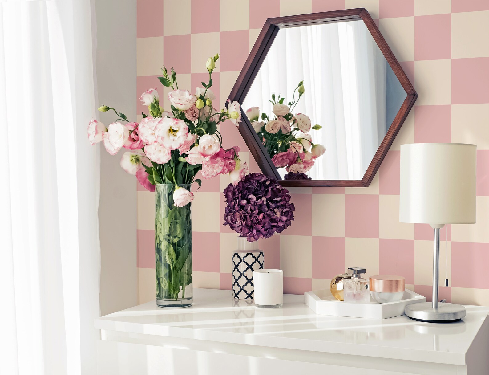 Baby Pink Check Wallpaper Removable Peel and Stick Wallpaper - Etsy