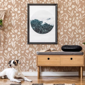 Brown Floral Wallpaper Removable Peel and Stick Wallpaper or Unpasted ...