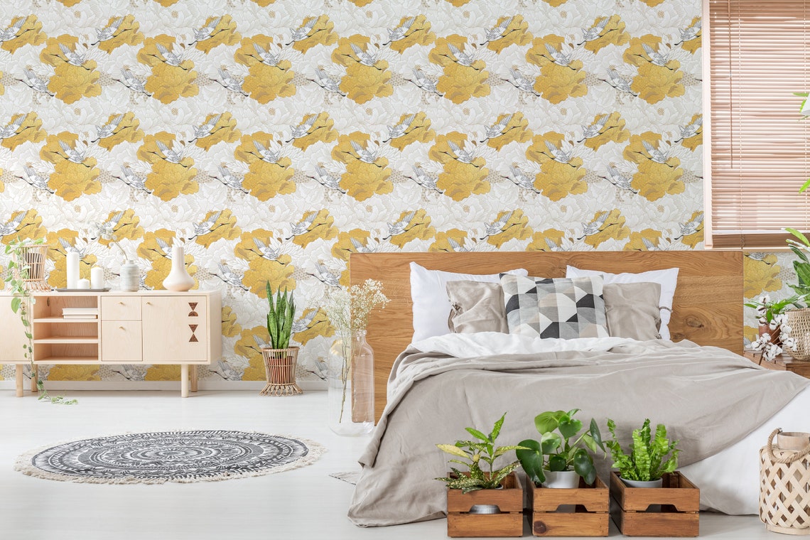 Yellow Chinoiserie Wallpaper Removable Peel and Stick - Etsy
