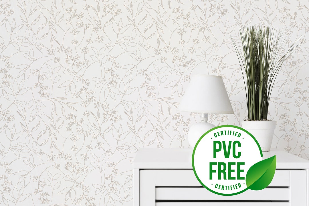 Beige Simple Floral Wallpaper Removable Peel and Stick Wallpaper or ...