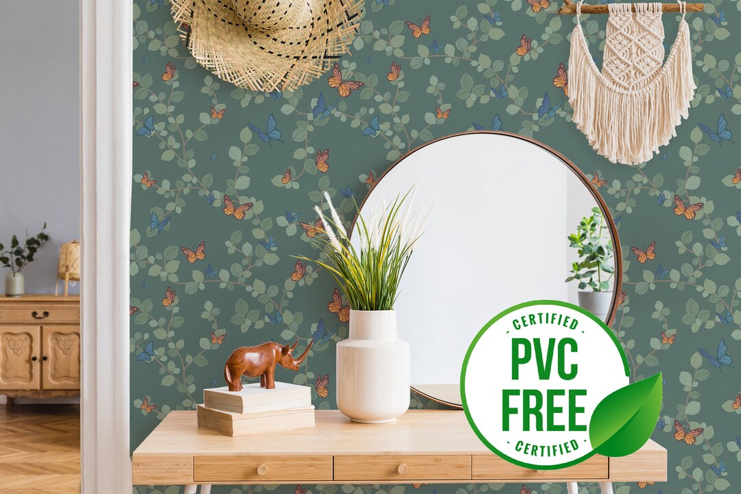 Dark Green Whimsical Wallpaper Removable Peel and Stick Wallpaper or ...