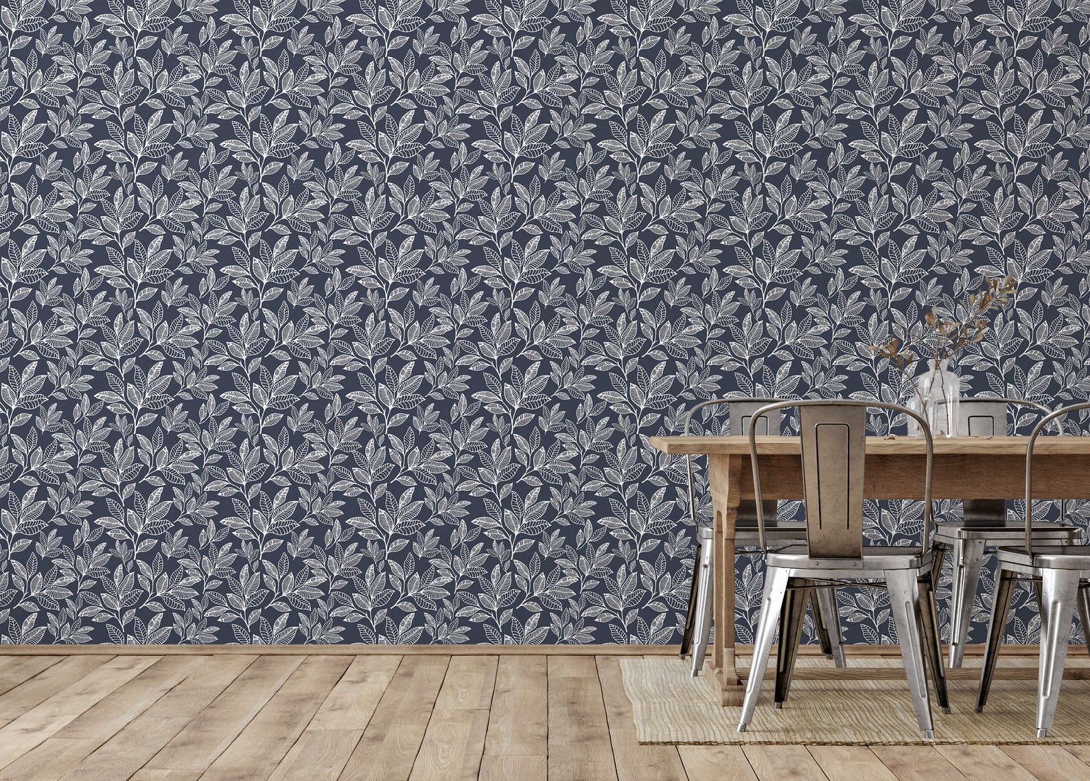 Navy Blue Leaf Wallpaper Removable Peel and Stick Wallpaper - Etsy