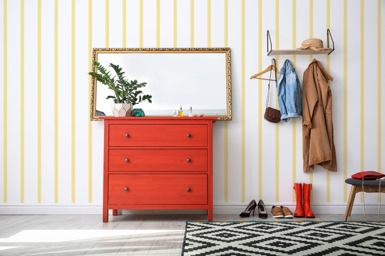 Yellow French Stripe Self-adhesive Wallpaper Striped Peel - Etsy