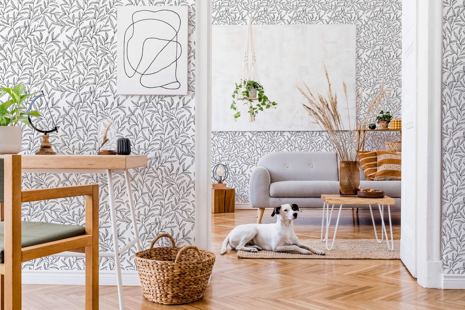 Leaf Self-adhesive Wallpaper Line Art Removable Peel and | Etsy