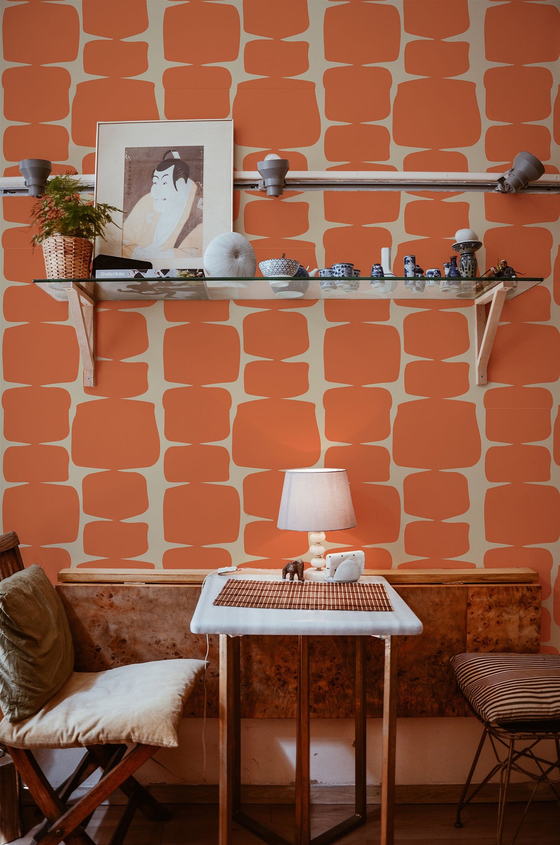 Orange retro shape peel and stick wallpaper Retro | Etsy