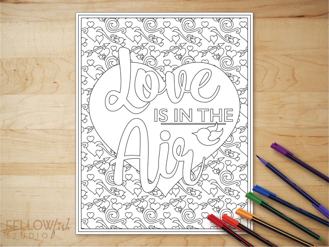 Love is in the Air Printable Valentine Day Coloring Sheet - Etsy