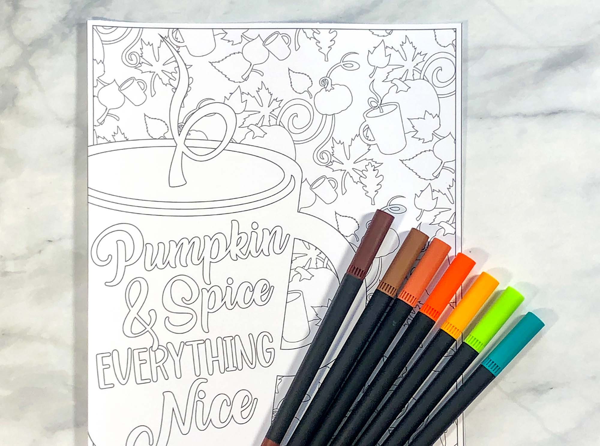 Pumpkin Spice Printable, Fall Coloring Page, Cute Autumn Pumpkin ...