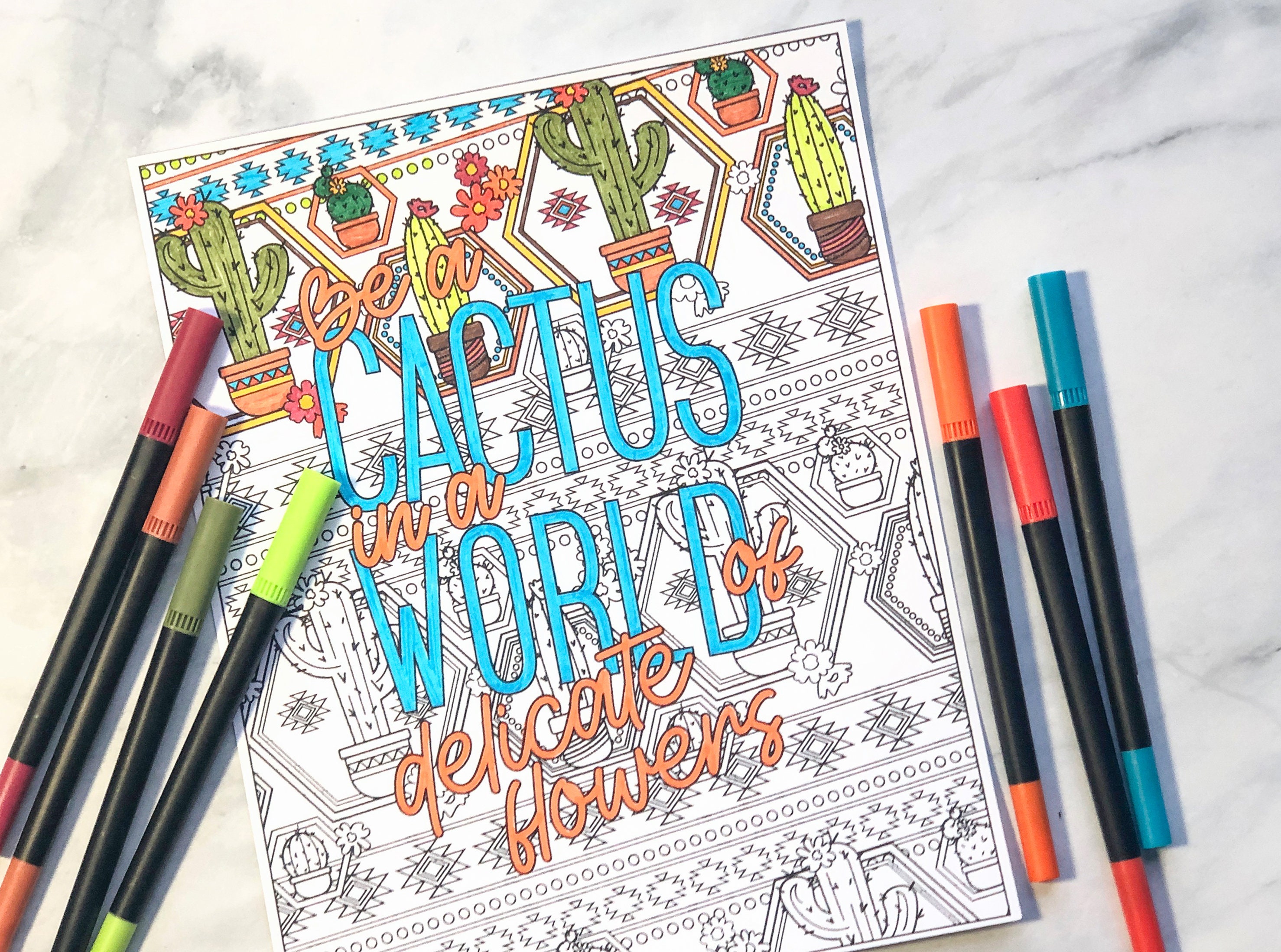 Cactus Coloring Pages, Printable Coloring Quotes, Floral Coloring Page ...