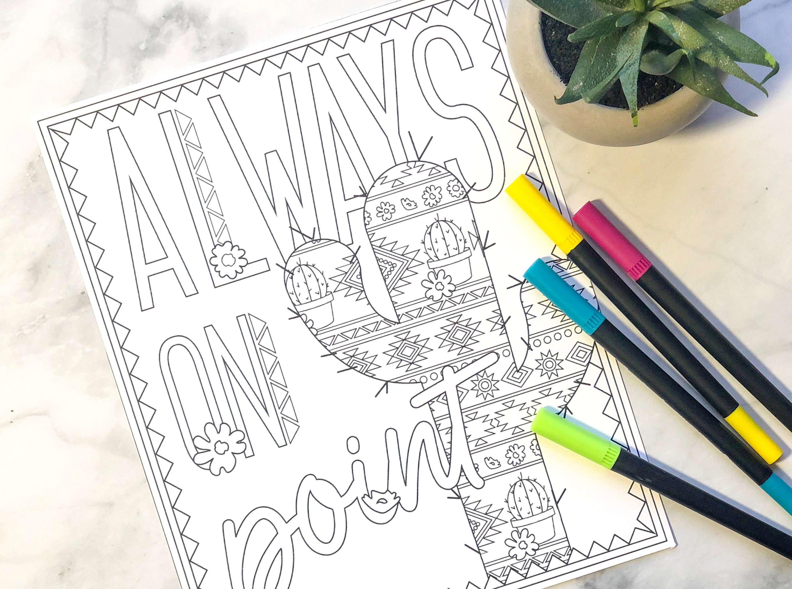 Cactus Coloring Pages Printable Coloring Quotes Floral - Etsy