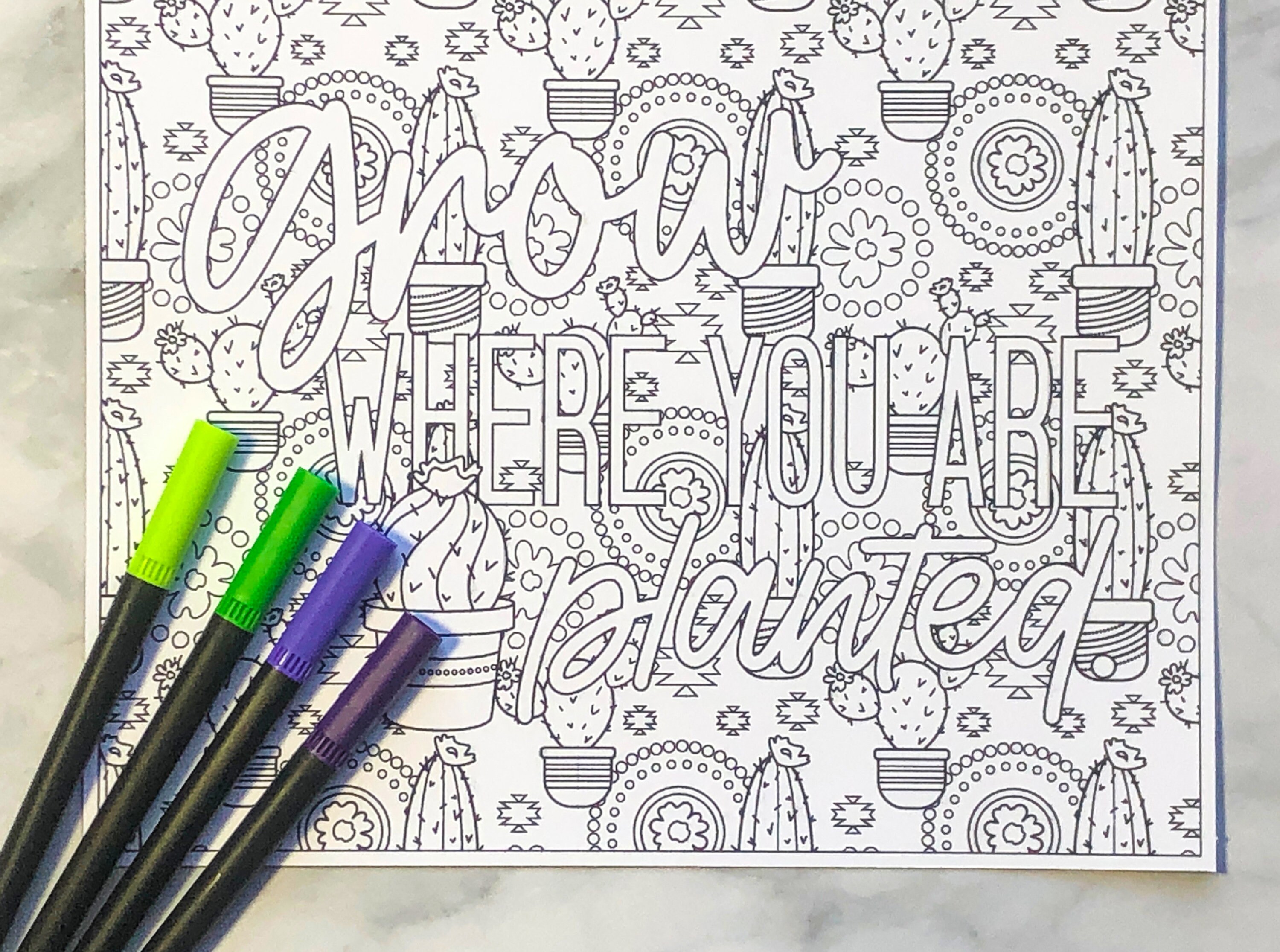 Cactus Coloring Pages, Printable Coloring Quotes, Floral Coloring Page ...