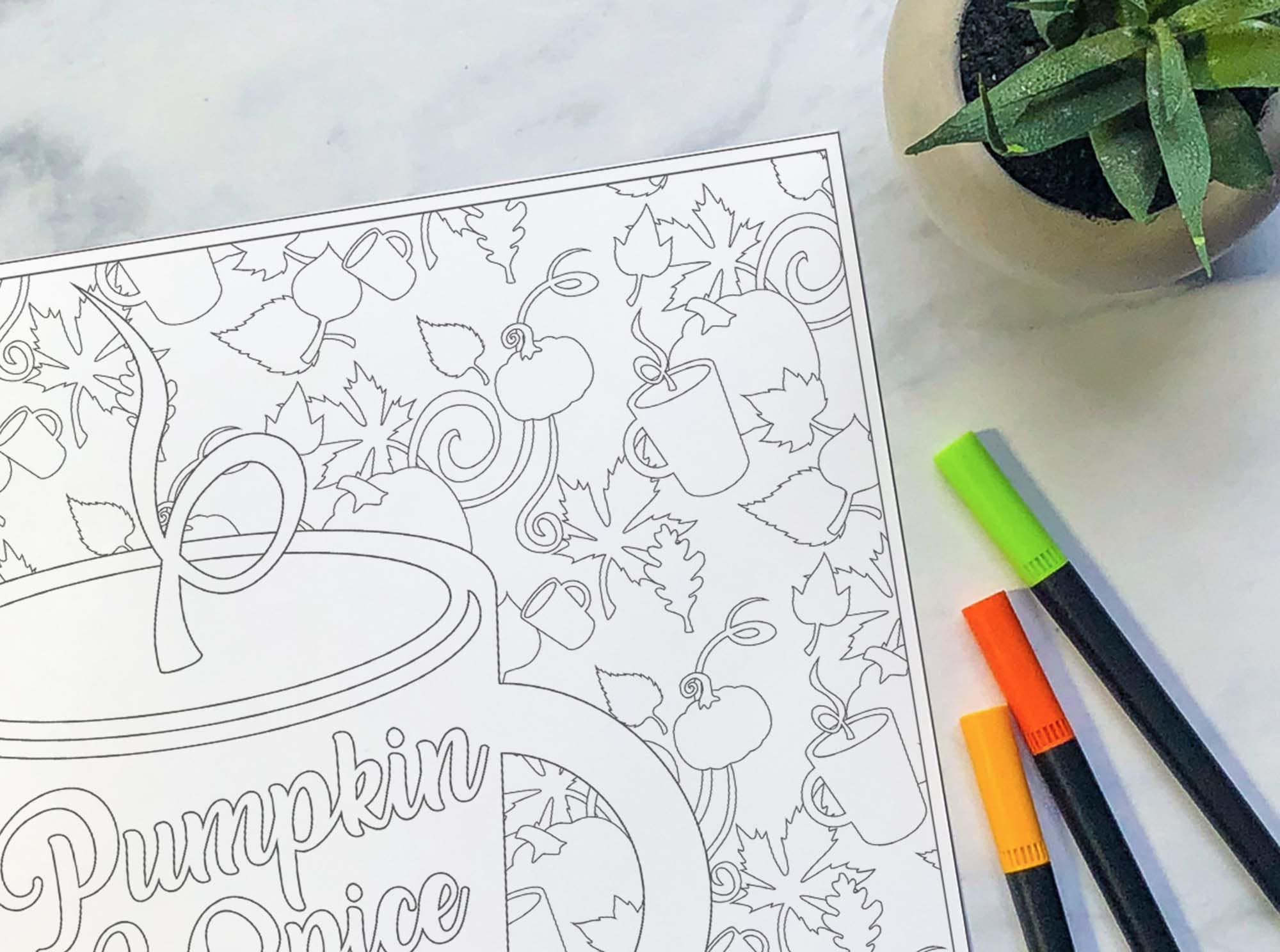 Pumpkin Spice Printable, Fall Coloring Page, Cute Autumn Pumpkin ...