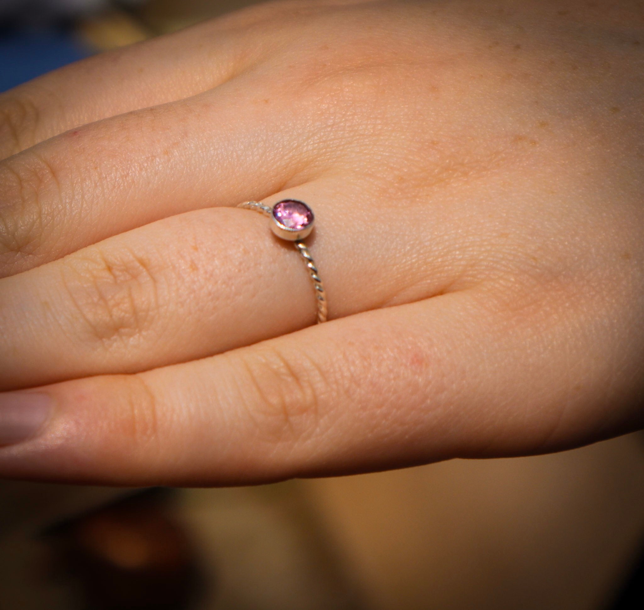Anillo de compromiso rosa anillo de plata banda de giro | Etsy