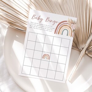 Baby Bingo Game, Rainbow Baby Shower Bingo Cards, Boho Baby Shower ...